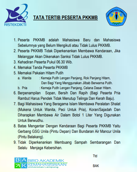 Tata Tertib Peserta PKKMB - Universitas Lampung
