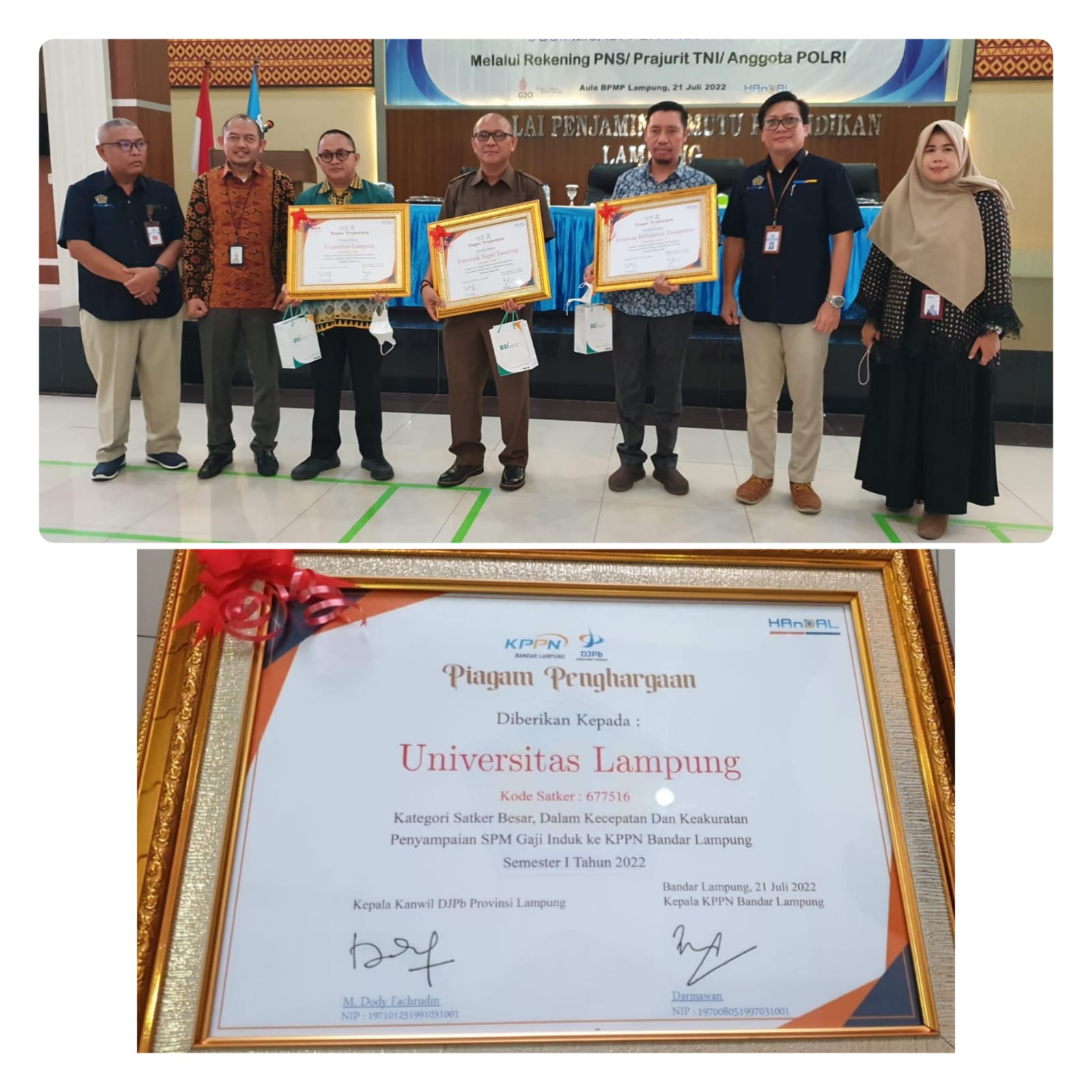 Unila Raih Penghargaan Kategori: Satker Besar dalam Kecepatan dan Keakuratan Penyampaian SPM ...