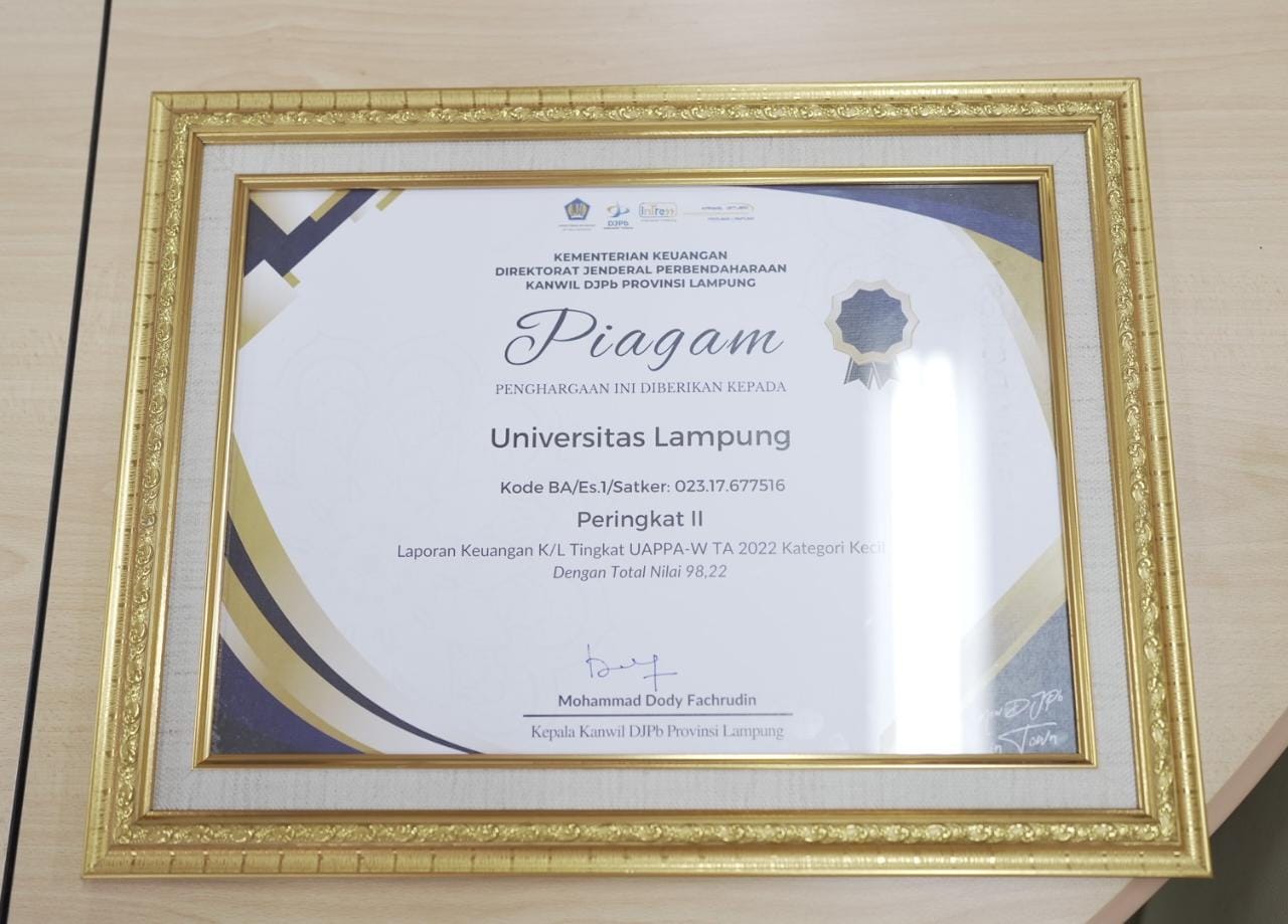 Unila Raih Penghargaan Laporan Keuangan dari Kanwil DJPb Lampung - Universitas Lampung