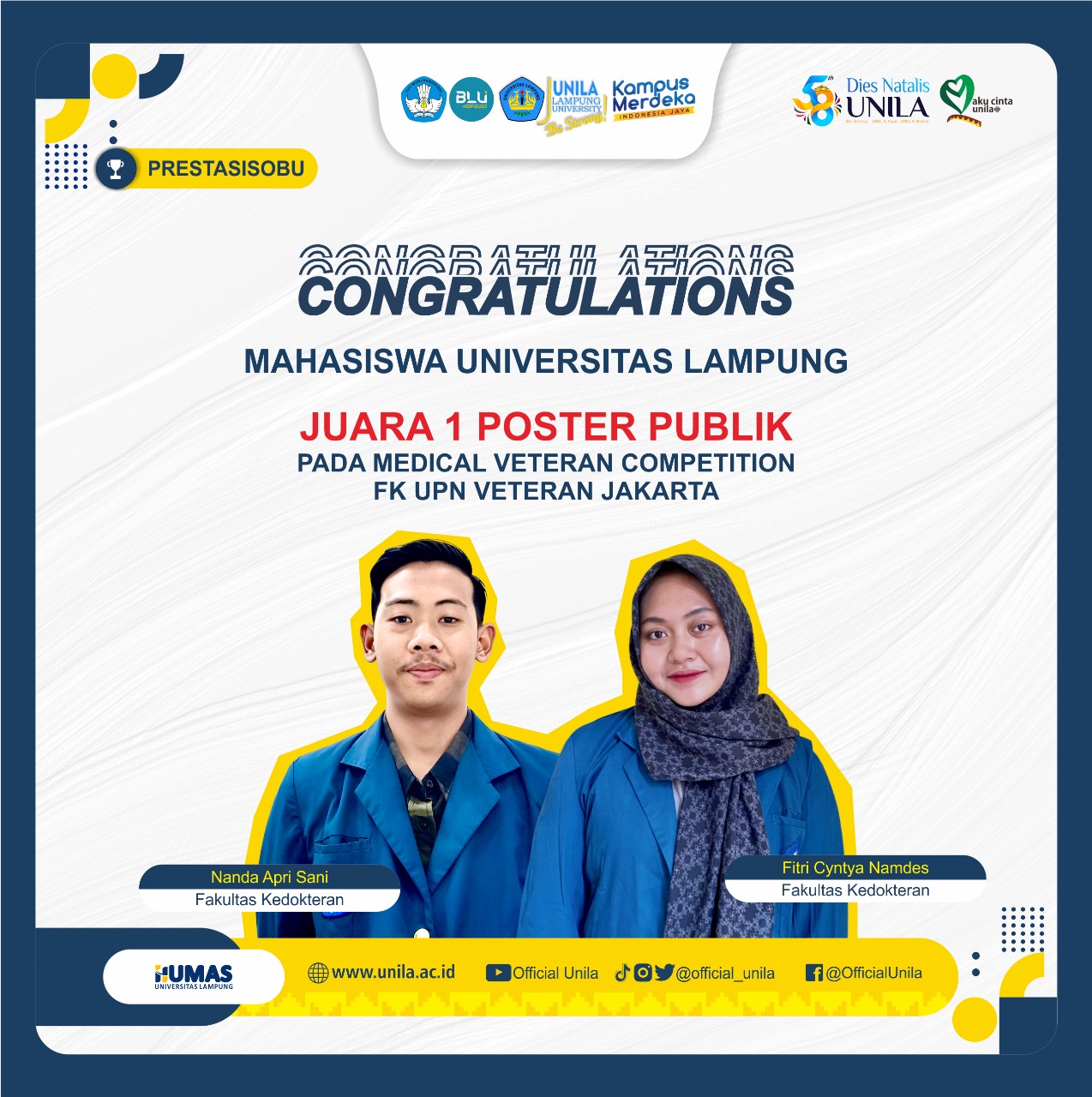 Mahasiswa Unila Raih Juara 1 dalam Lomba Poster Medical Veteran Competition - Universitas Lampung